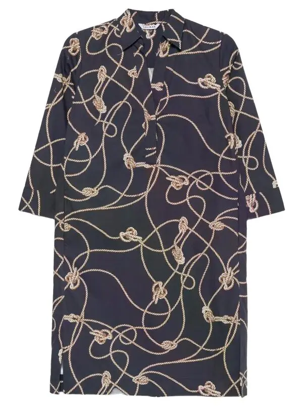 CALIBAN Rope-print Three-quarter Sleeve Mini Dress - Blue
