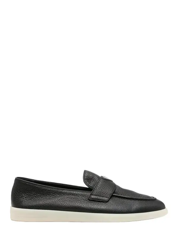 Prada Logo-plaque Pebble-grain Loafers - Black
