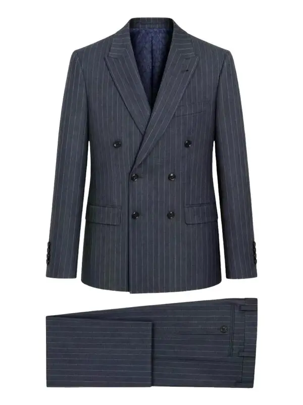 RAMON SANJURJO Pinstriped Double-breasted Suit - Blue