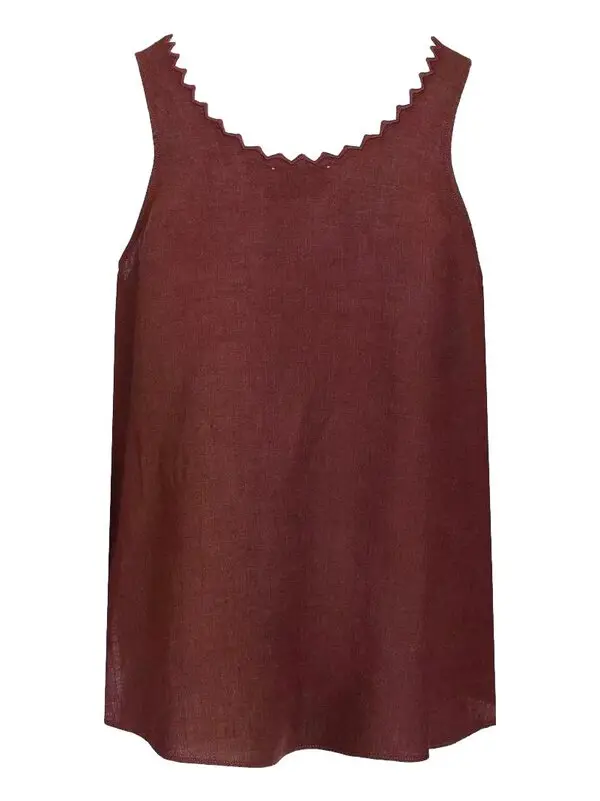 FORTE_FORTE Embroidered Scalloped-edge Sleeveless Blouse - Brown