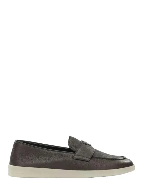 Prada Logo-plaque Leather Loafers - Brown