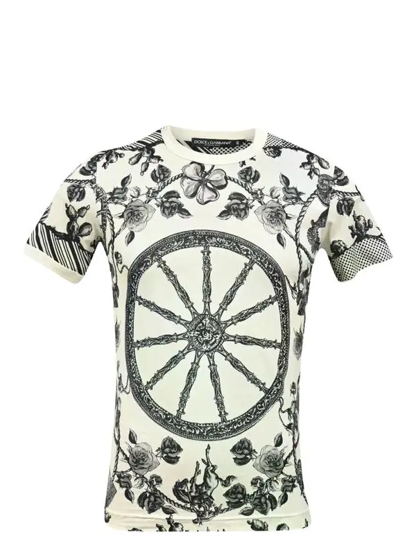 Dolce & Gabbana Rose-print Pique T-shirt - Neutrals