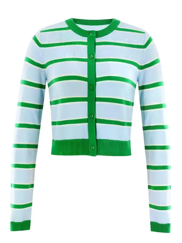 Alice + Olivia Striped Cropped Cardigan - Blue