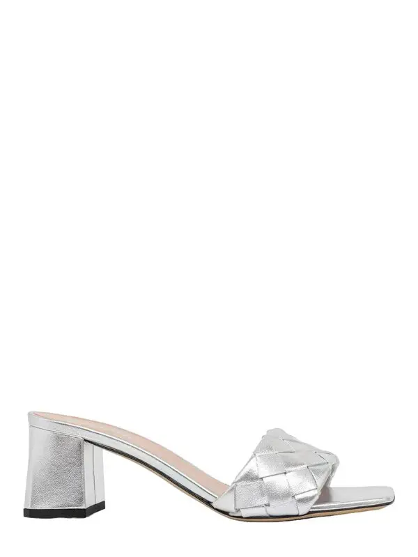 POLLINI Woven Strap Block Heel Sandals - Silver