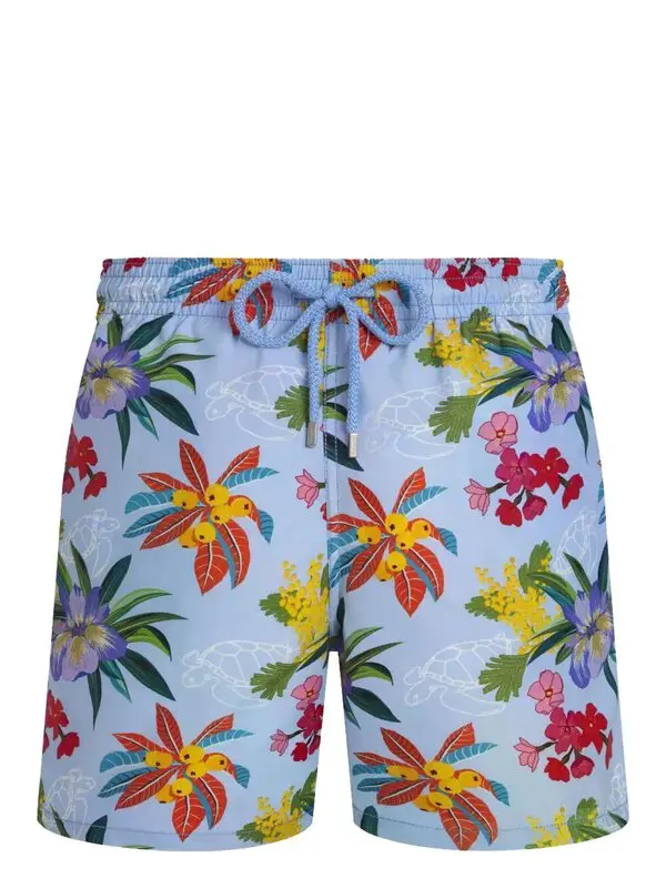 Vilebrequin Floral Print Drawstring Waistband Swimming Trunks - Blue