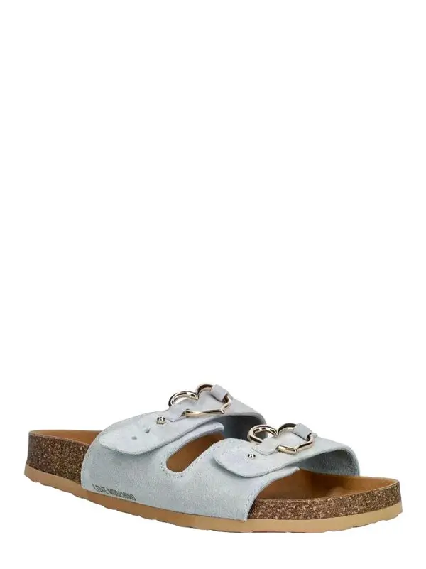Moschino Suede Sandals With Heart Buckles - Blue