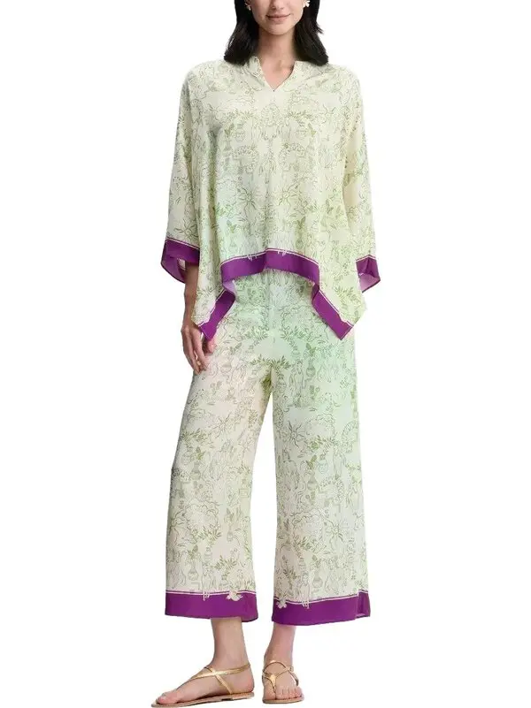 Shanghai Tang Mulberry Silk Palazzo Pants - Neutrals