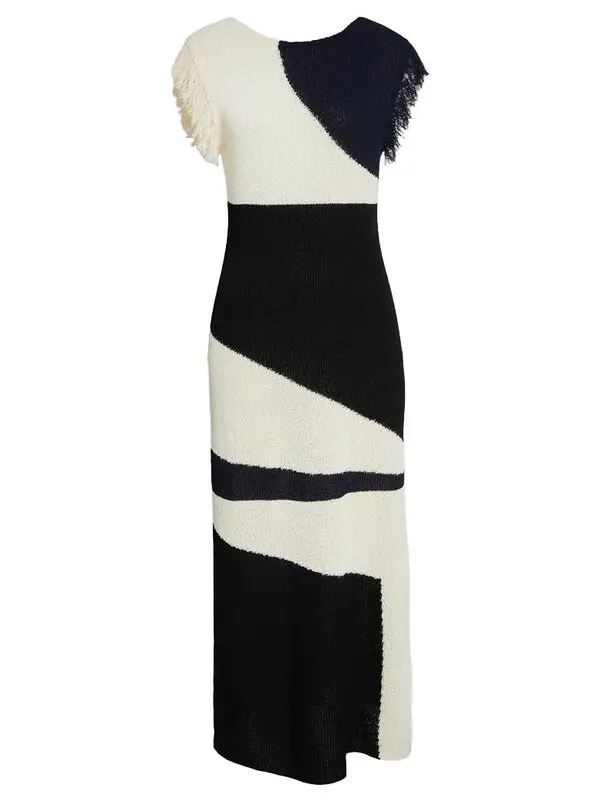 Proenza Schouler Textured Fringe Intarsia Knit Dress - Black & White
