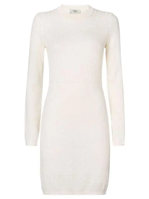 Fendi Long Sleeve Midi Dress With Micro Ff Motif - White