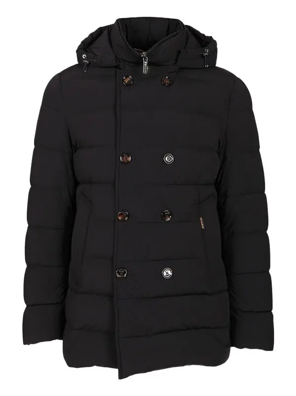 MOORER Quilted Hooded Double-breasted Coat - Black