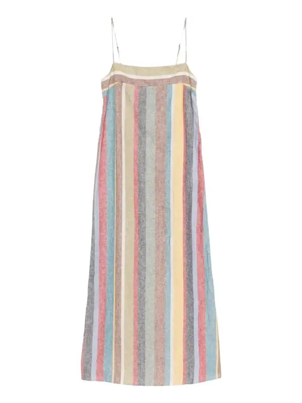 Staud Sleeveless Striped Maxi Dress With Square Neckline - Gray