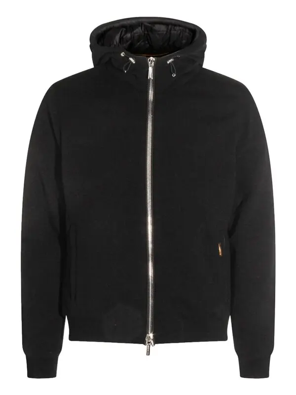 MOORER Long Sleeve Hooded Coat - Black