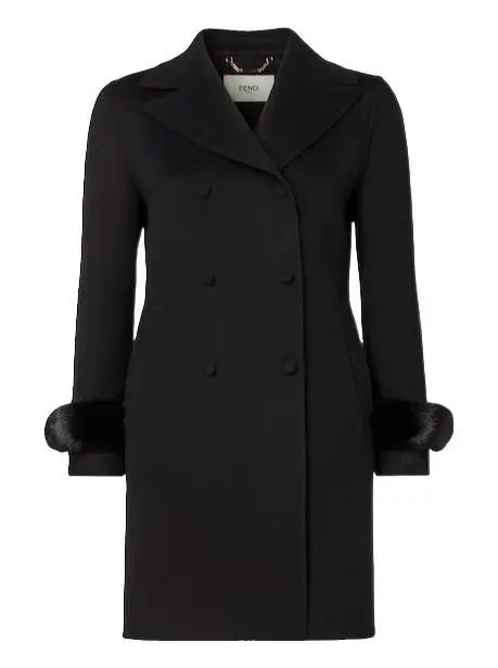 Fendi Wool Coat With Fur Cuffs - Black