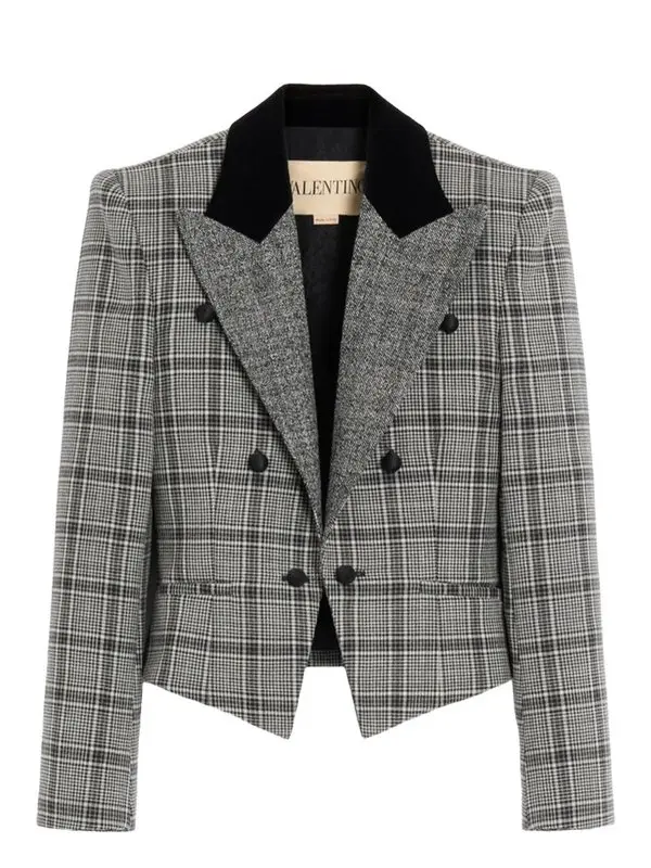 Valentino Garavani Checked Velvet Collar Blazer - Grey