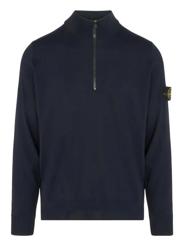 Stone Island Half-zip Logo Patch Sweater - Blue