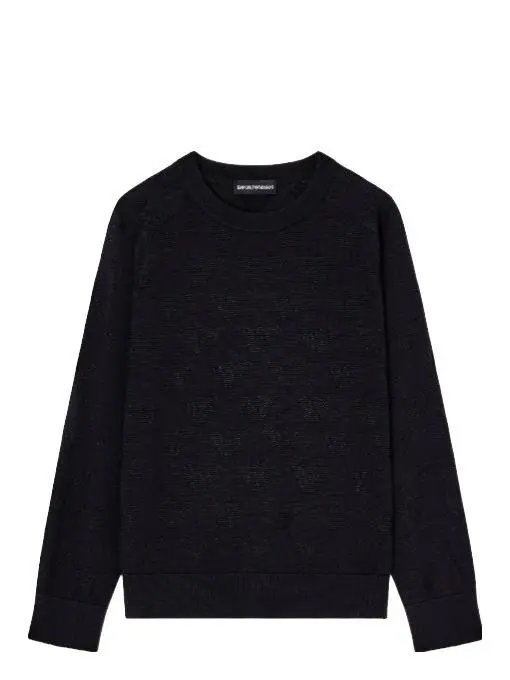 Emporio Armani Patterned Long-sleeved Sweater - Navy Blue