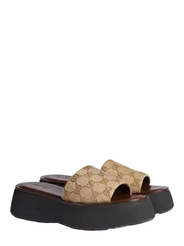 Gucci Flatform Slide Sandals - Sand And Dark Brown