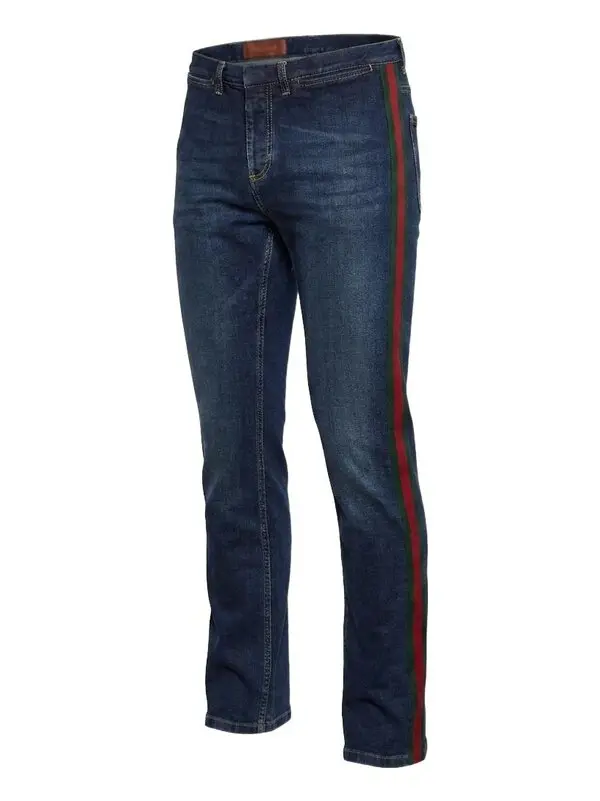 Gucci Cotton Denim Pants With Web Detail - Blue