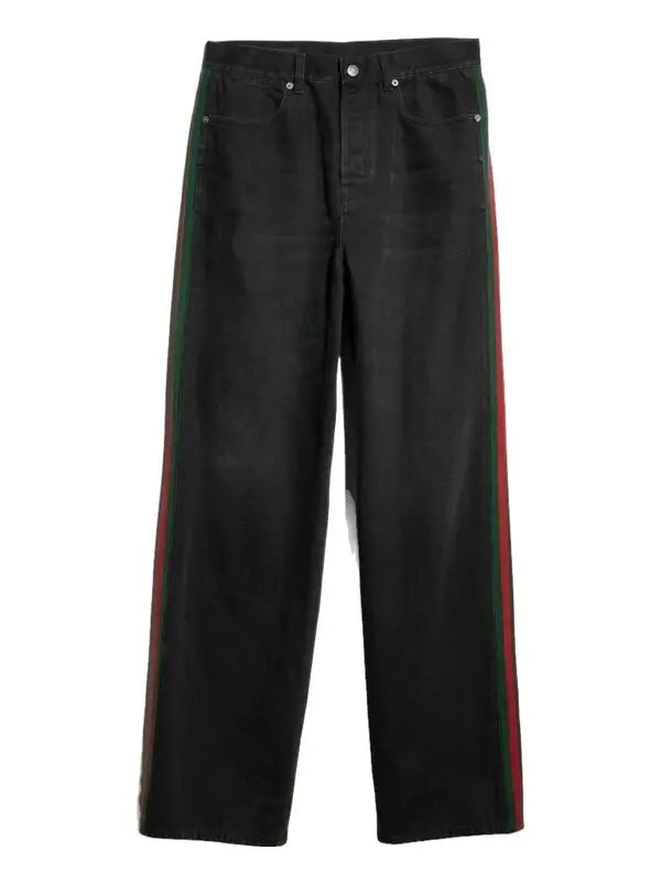 Gucci Cotton Denim Pants With Web Insert - Black