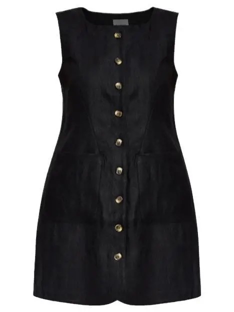 Posse Linen Mini Dress With Square Neckline - Black