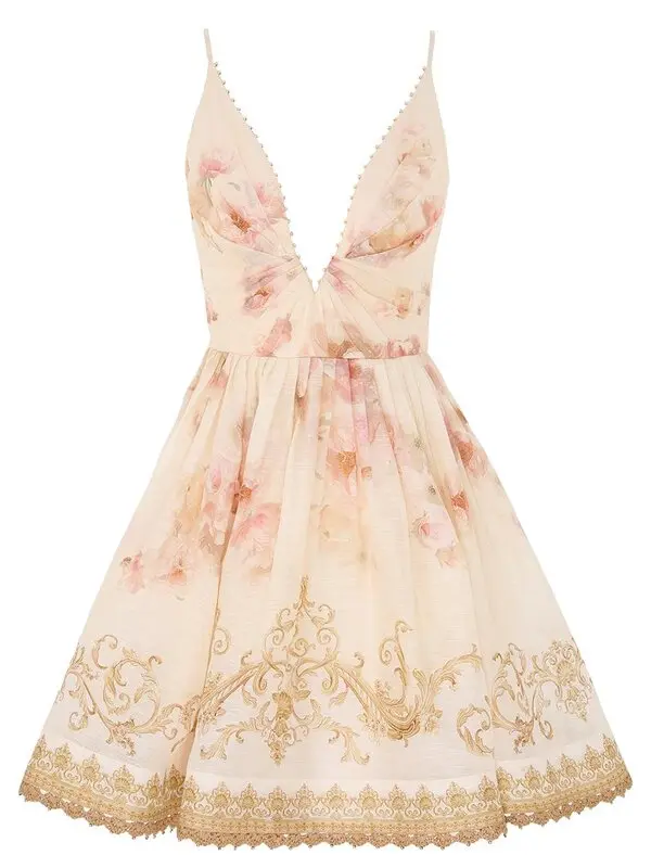 Zimmermann Hypnotic V-neck Mini Dress - Cream Peony