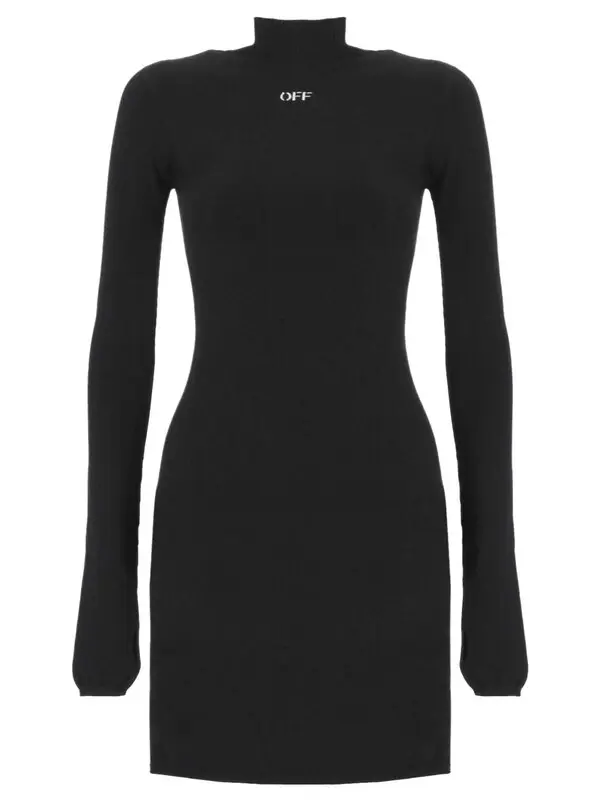 Off-White Logo-print High Neck Mini Dress - Black