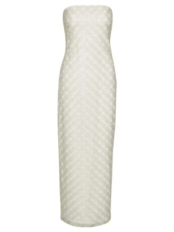 ROTATE BY BIRGER CHRISTENSEN Beaded Maxi Tube Dress - Milky White