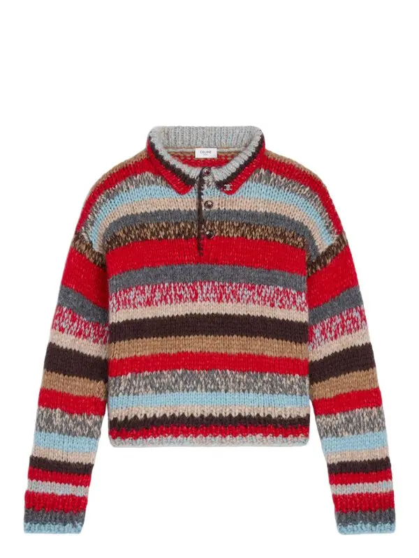 Celine Polo Sweater In Mouline Alpaca And Wool - Red