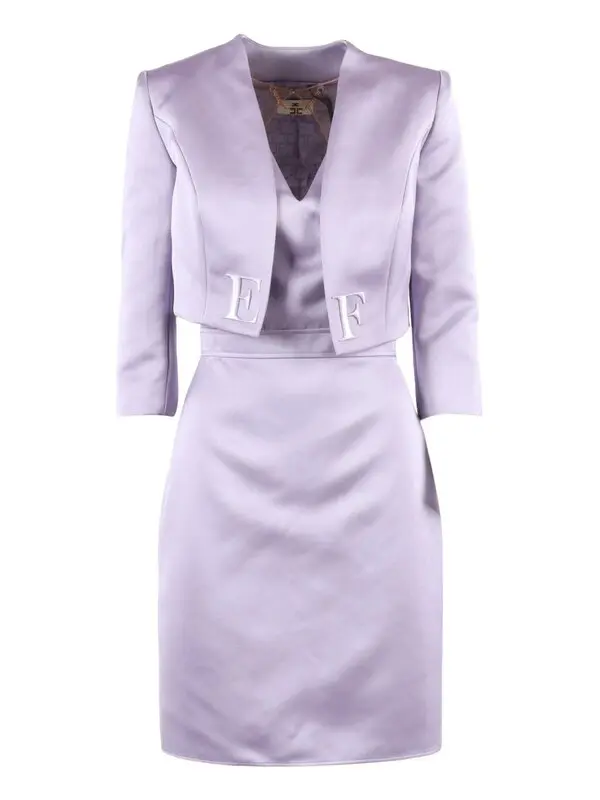 Elisabetta Franchi Duchess Satin Tulle Jacket Dress Set - Purple
