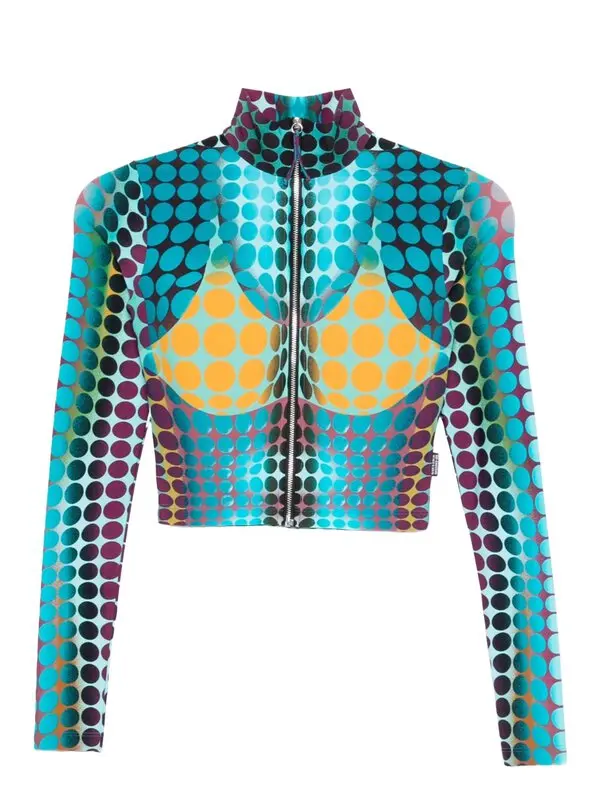 JEAN PAUL GAULTIER Re-edition Polka Dot Print High Neck Top - Blue