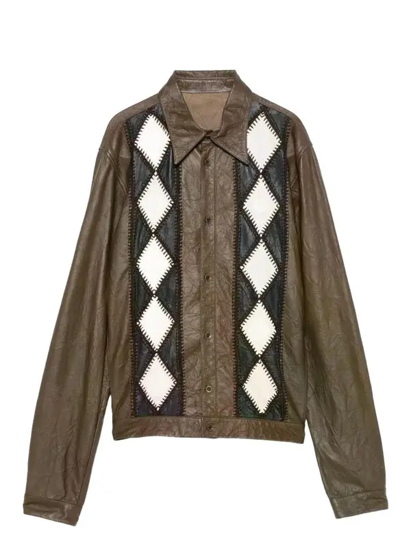 ROMEO GIGLI 1990s Argyle Patchwork Leather Jacket - Brown