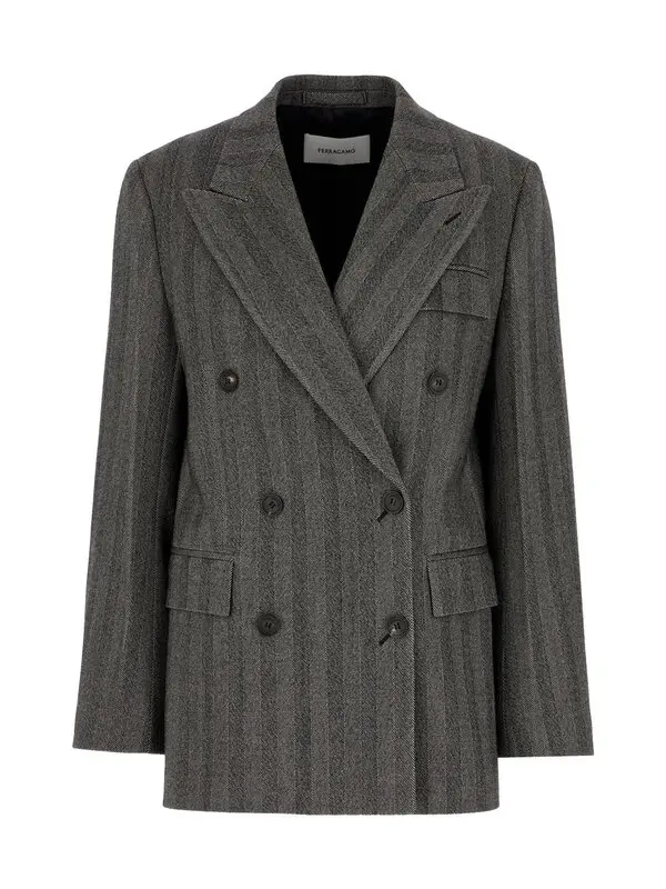 FERRAGAMO Striped Double-breasted Blazer - Multicolor