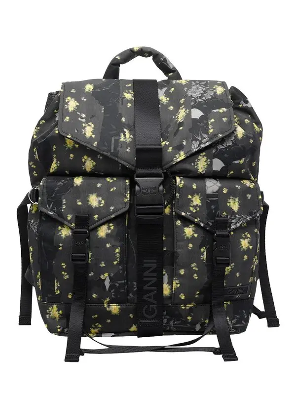 GANNI Floral Print Re-tech Backpack - Gray