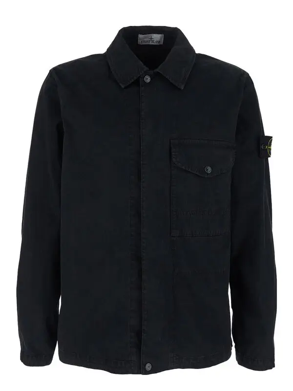 Stone Island Cotton Jacket With Classic Collar And Logo Patch - Multicolor
