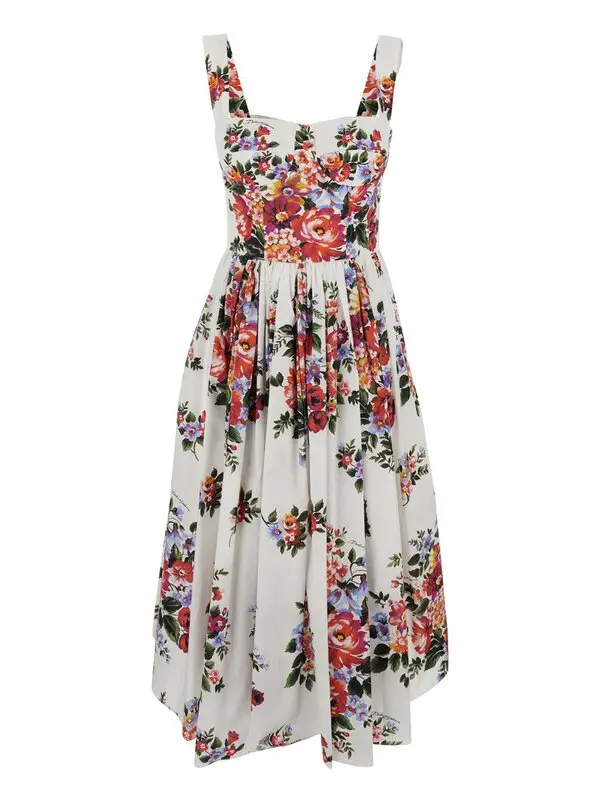 Dolce & Gabbana Sleeveless Floral Print Cotton Dress - Multicolor