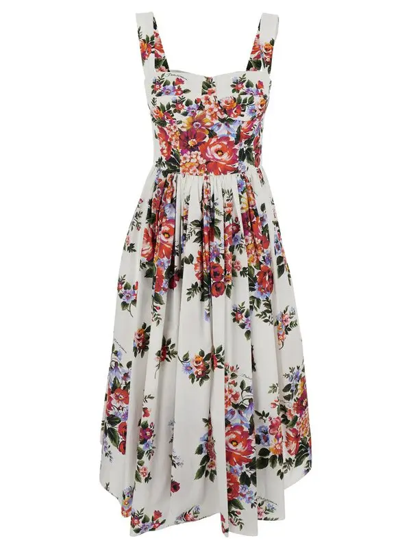 Dolce & Gabbana Sleeveless Floral Print Cotton Dress - Multicolor