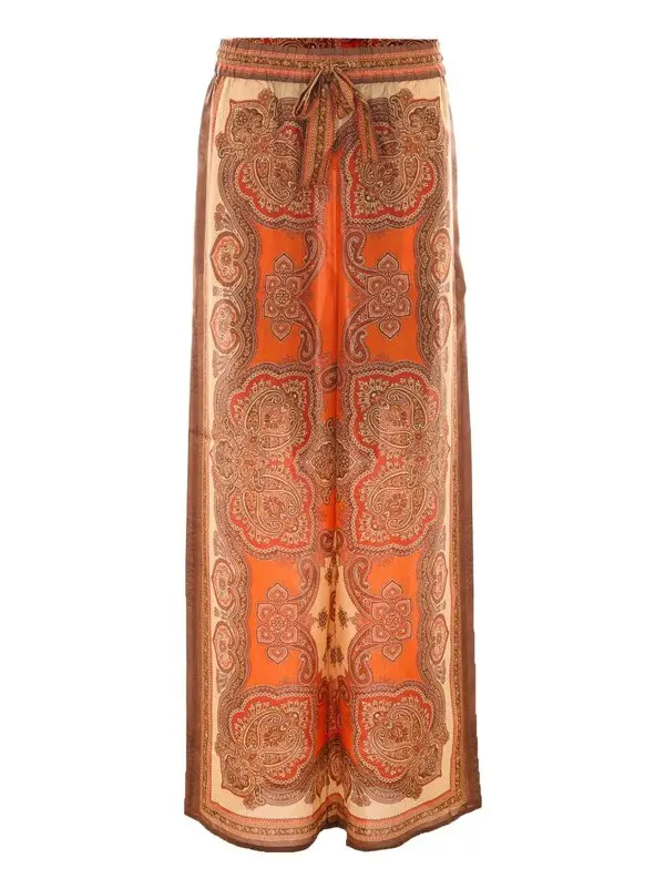 Zimmermann Mahon Relax Pants Paisley Print Silk Trousers - Orange