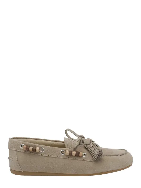 Miu Miu Suede Deck Loafers With Tassels And Bead Detail - Cream
