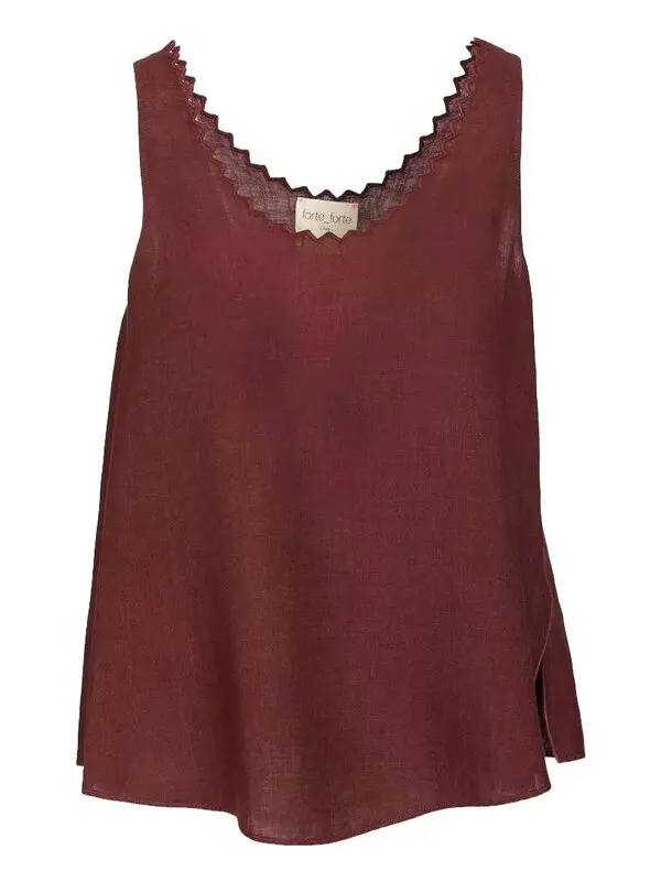 FORTE_FORTE Embroidered Scalloped-edge Sleeveless Blouse - Brown