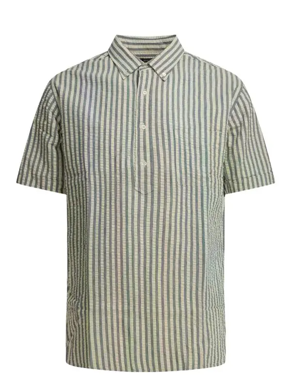 BEAMS Striped Seersucker Polo Shirt - Neutrals