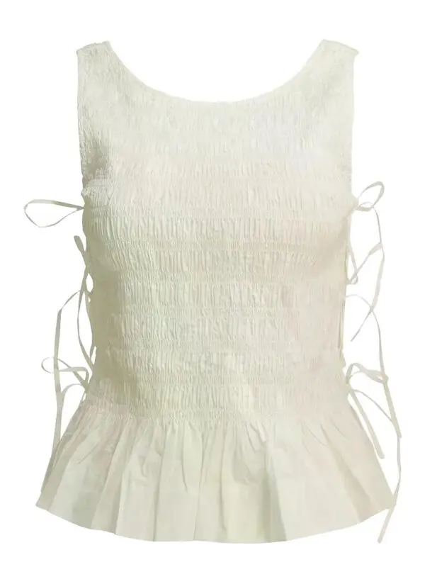 GANNI Shirred Side-tie Top - Neutrals
