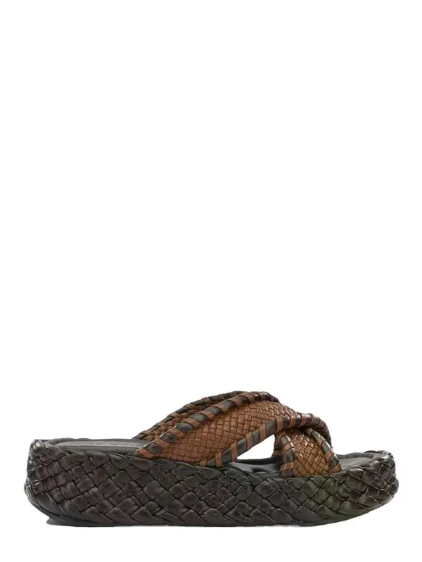 TONI PONS Woven Crossover-strap Slides - Brown