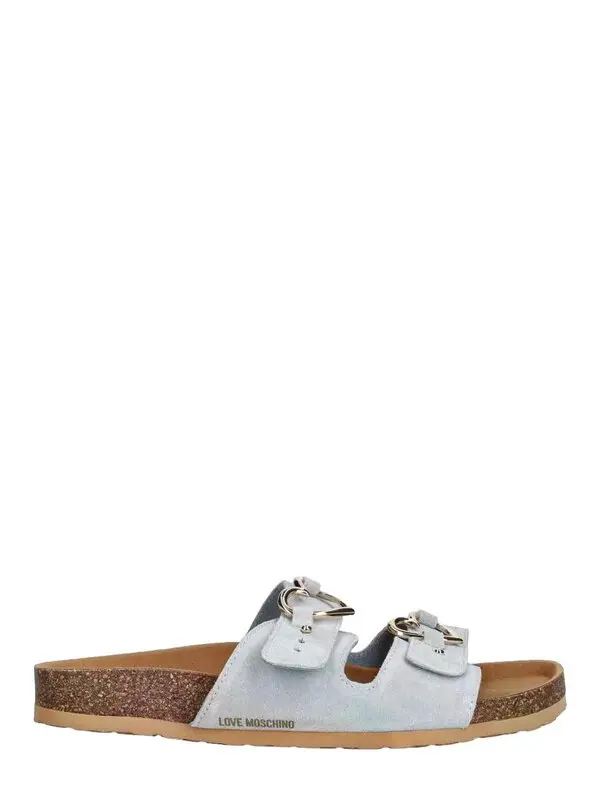 Moschino Suede Sandals With Heart Buckles - Blue
