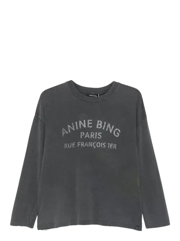 ANINE BING Ivan Logo Print Cotton T-shirt - Grey
