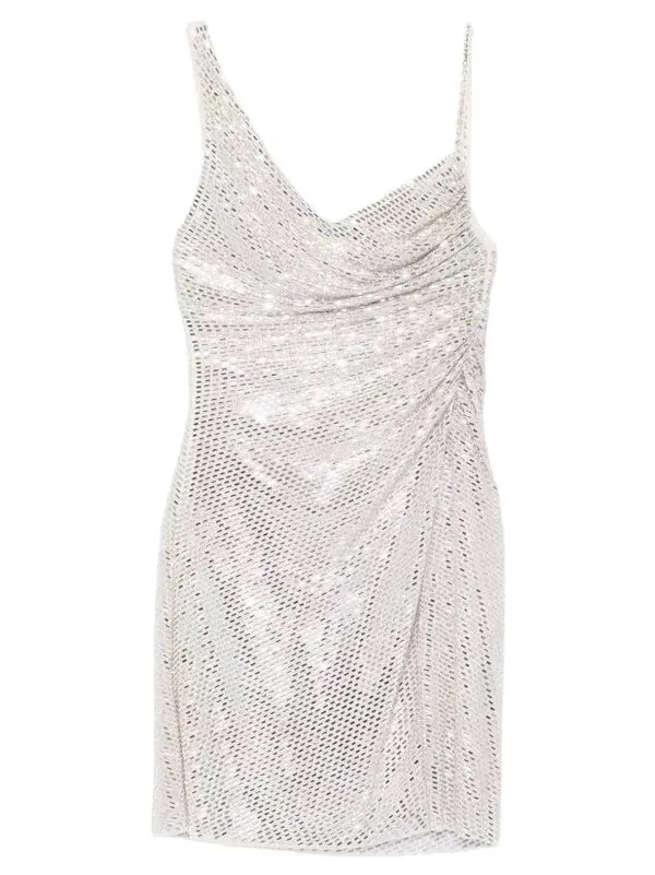SELF-PORTRAIT Rhinestone Embellished Ruched Mini Dress - Neutrals