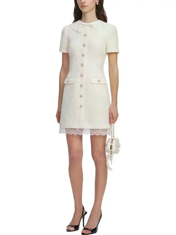 SELF-PORTRAIT Bouclé Dress With Lace Trim - Neutrals