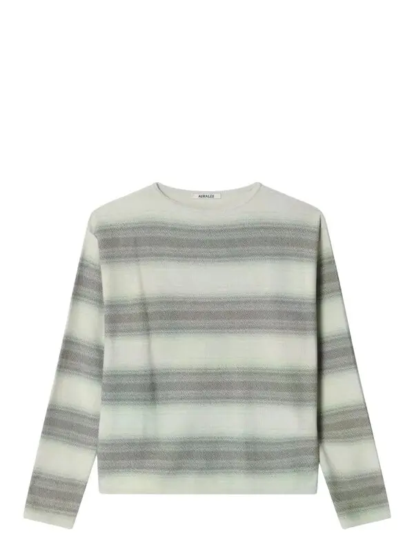 Auralee Gradient Stripe Boat Neck Sweater - Grey