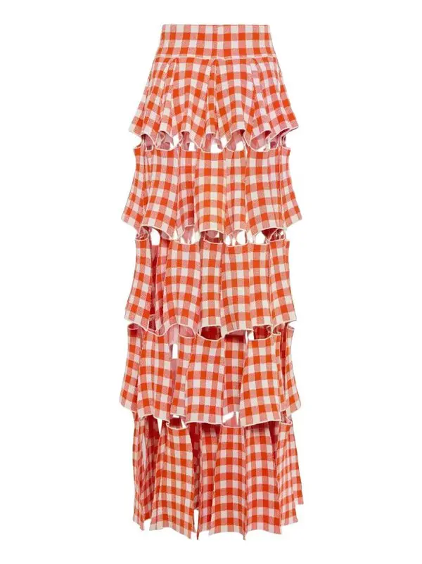 A.W.A.K.E. Mode Gingham Knit Maxi Skirt - Red