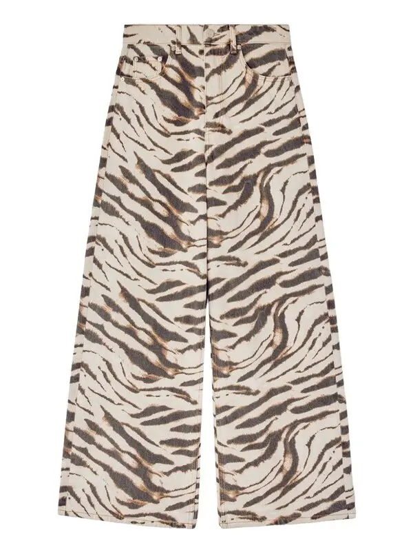 GANNI Zebra Print Wide Leg Jeans - White