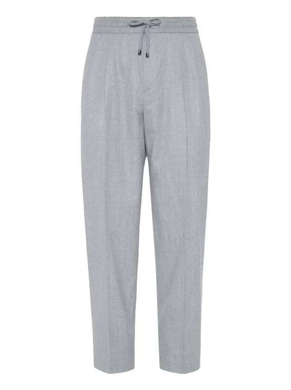 Brunello Cucinelli Wool Trousers With Drawstring Waistband - Grey
